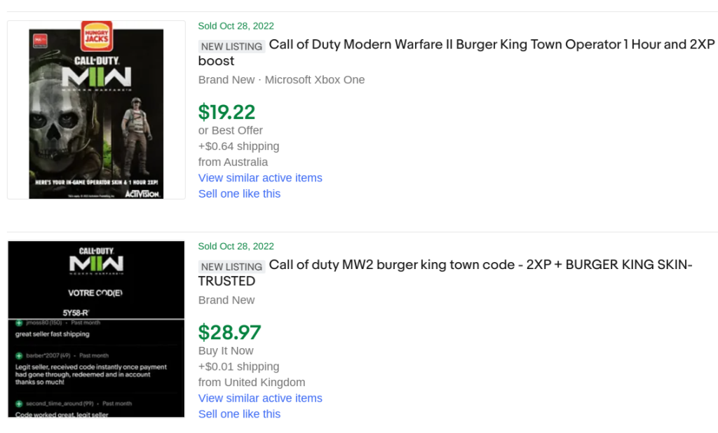 Call of Duty: Modern Warfare 2 Burger King DLC Skins Are Selling For ...