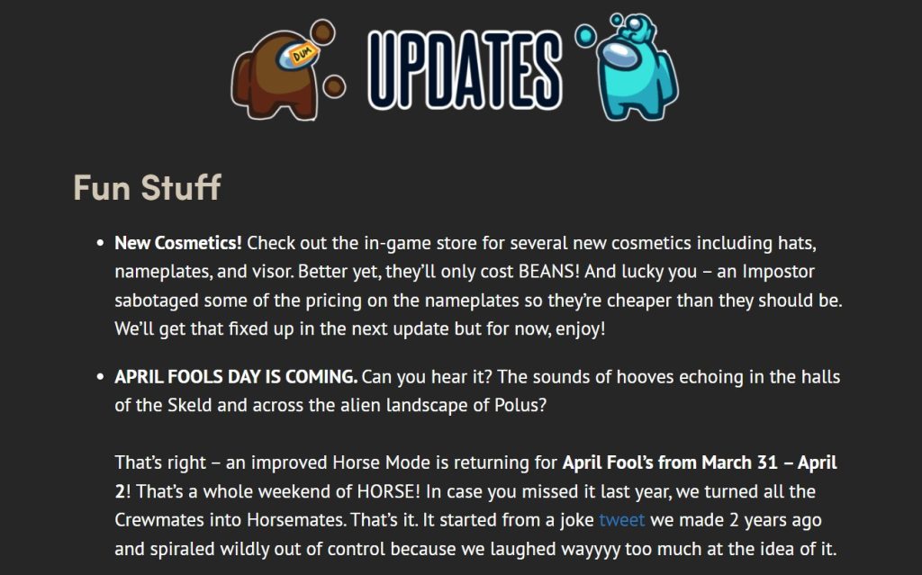 New Among Us Patch Brings Back The Specialized Horse Mode For April ...