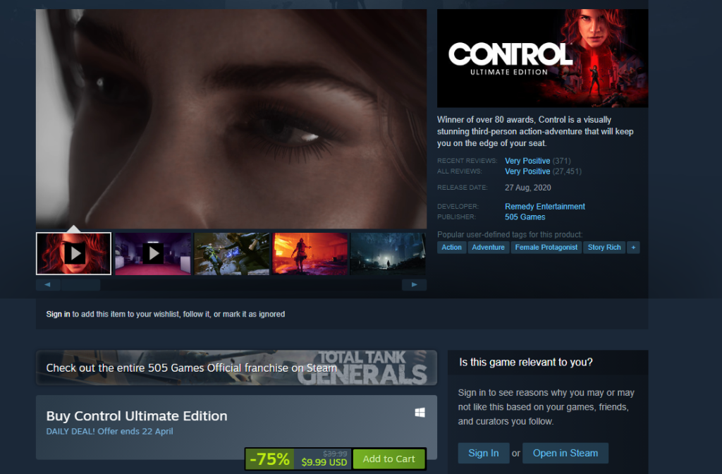 Control Ultimate Edition Now Available At A 75% Discount On Steam Store ...