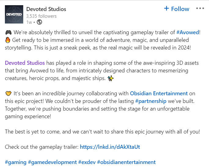 Devoted Studios Has Collabed With Obsidian To Develop 3D Assets For Avowed - eXputer.com