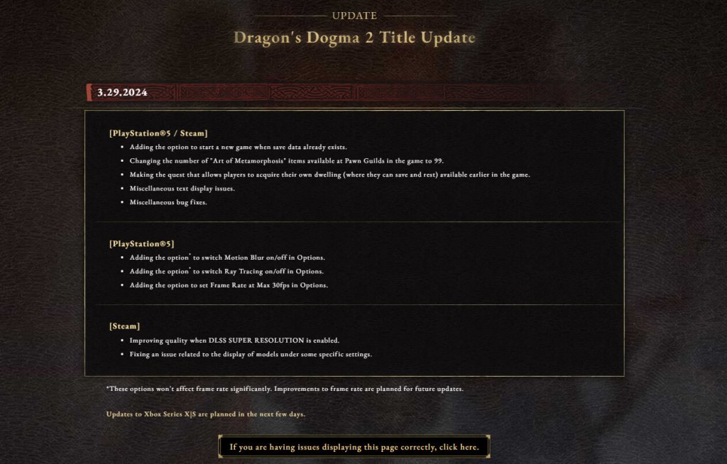 Dragon's Dogma 2 Receives Promised Fixes On PS5 And PC; Patch For Xbox Delayed